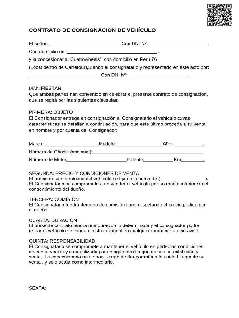 Ejemplos De Contrato De Consignacion
