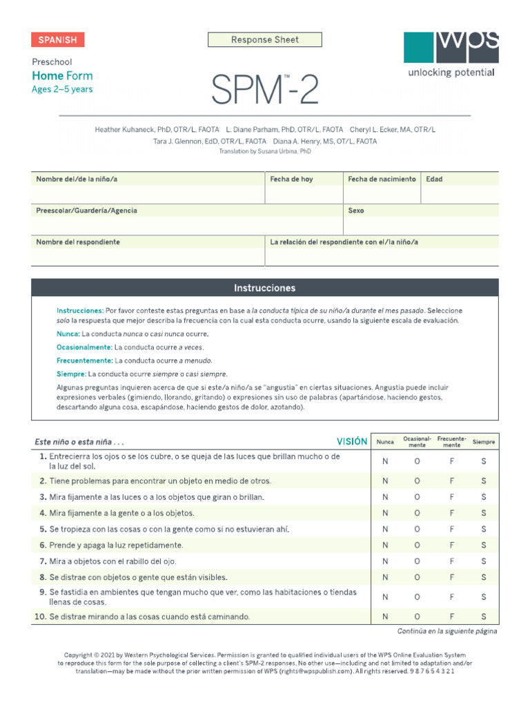 Spm2-Sp-preschool Home Response Sheet | PDF
