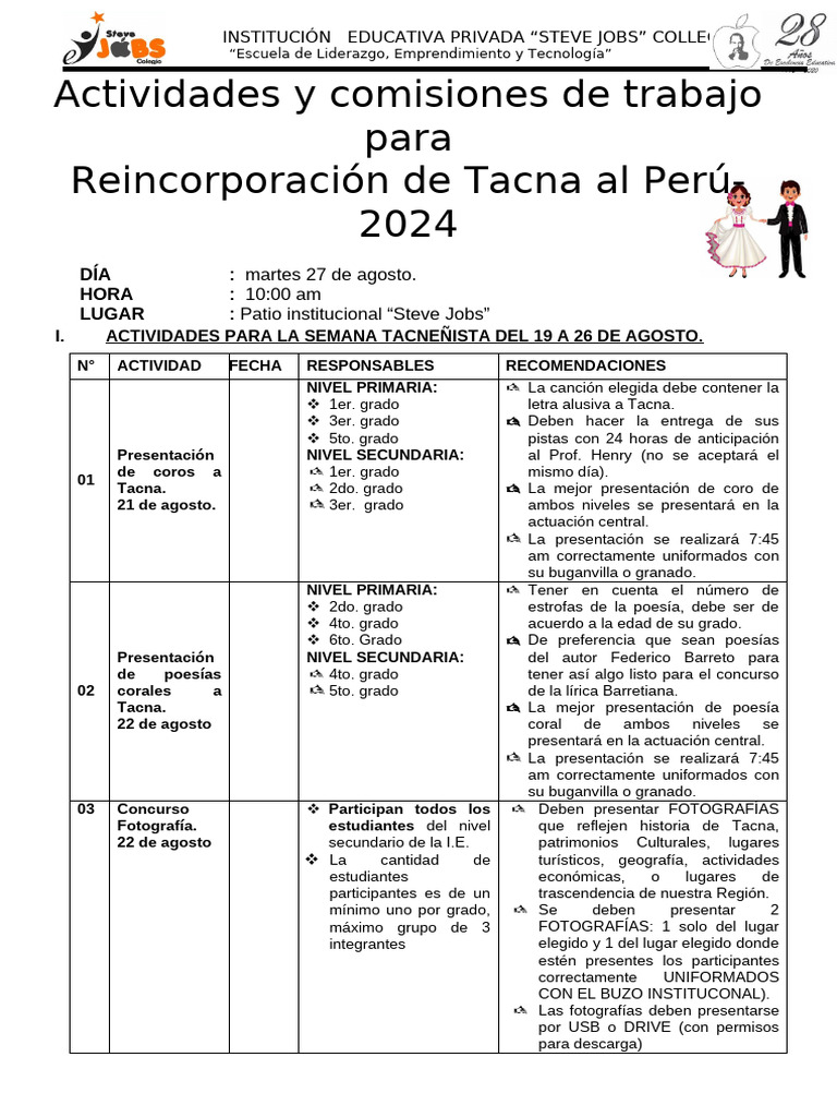 Comisiones Fiestas de Tacna 2024 Okok | PDF