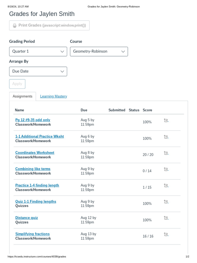 Grades For Jaylen Smith - Geometry-Robinson | PDF | Quiz Games