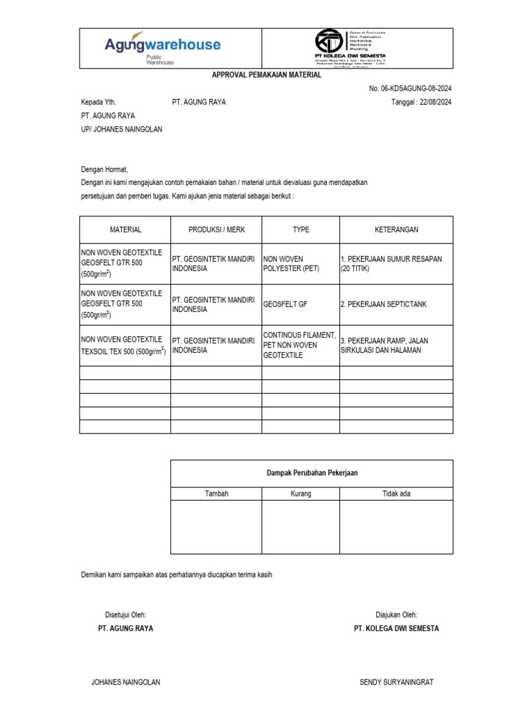 Approval Material 22-8-2024 | PDF