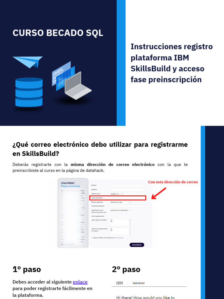 SQL Instrucciones Registro Nuevo Usuario Plataforma SkillsBuild | PDF ...