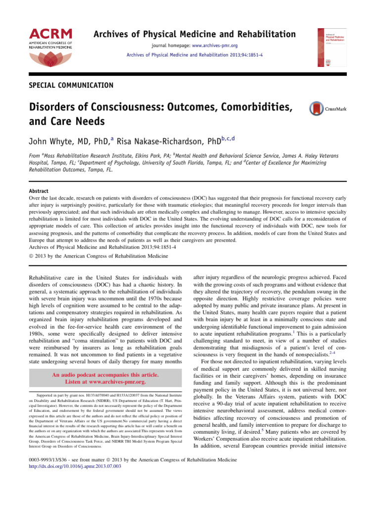 Disorders of Consciousness | PDF