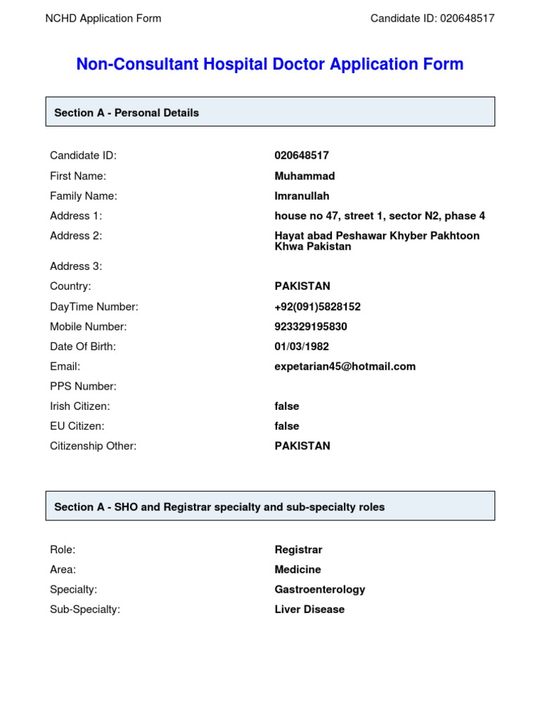NCHD Application Form for Doctors | PDF | Medical School | Postgraduate ...