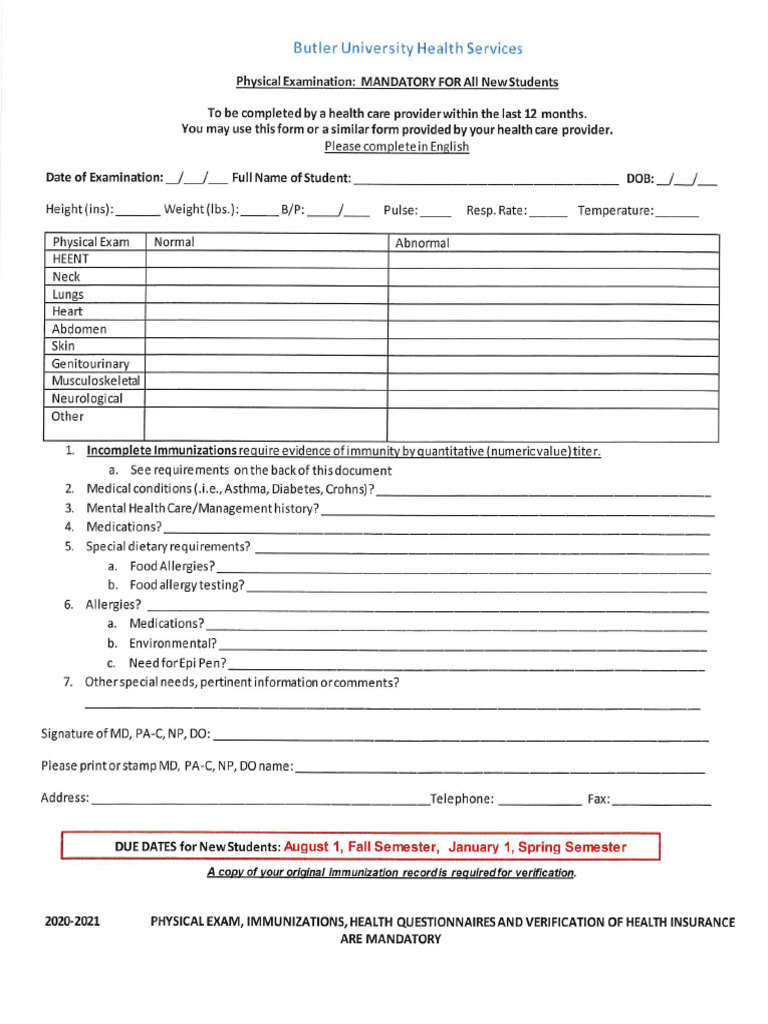 Physical Exam Form | PDF