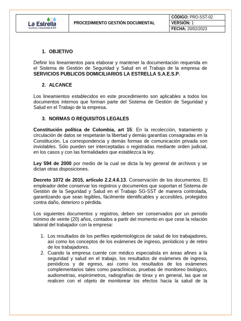 Procedimiento-De Gestion-Documental Del SG-SST | PDF