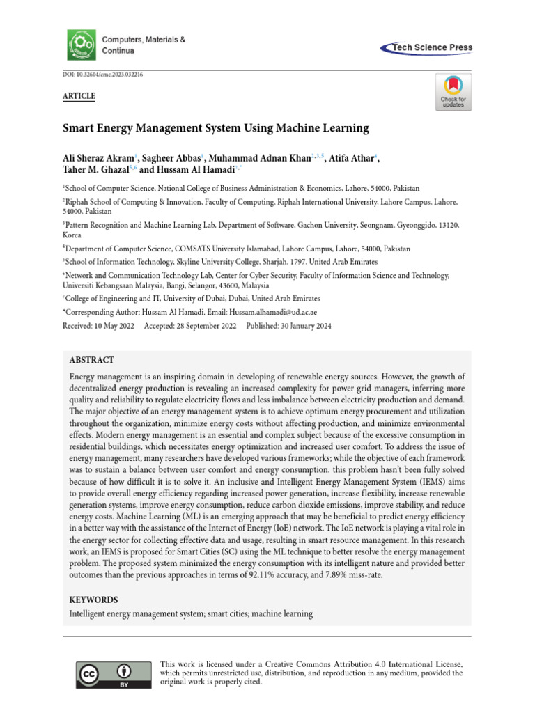 Smart Energy Management System Using Machine Learn | PDF