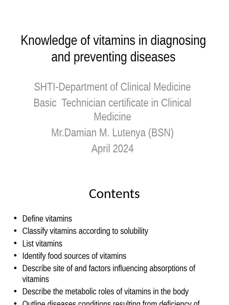 Knowledge of Vitamins in Diagnosing and Preventing Diseases | PDF