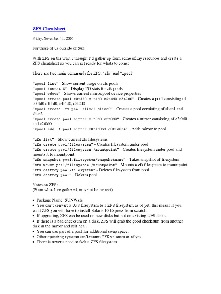 ZFS Commands | Download Free PDF | File System | Computer Data Storage