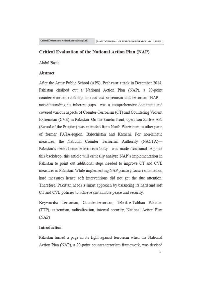 Critical Evaluation of National Action Plan NAP 1 | PDF