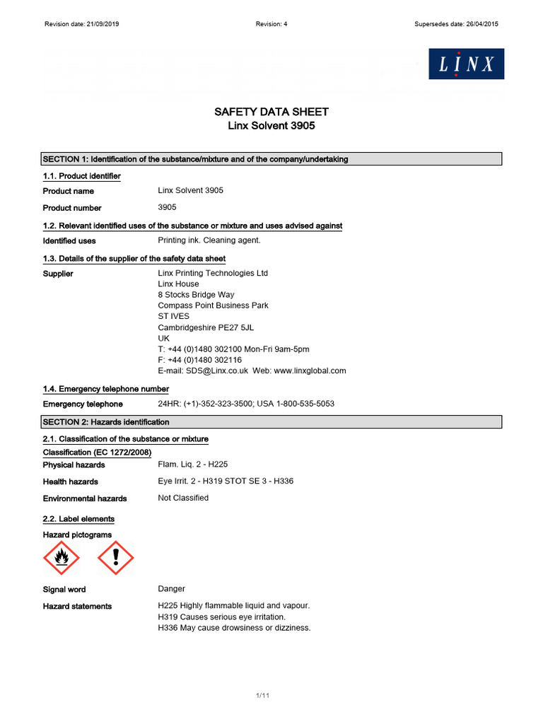 Linx Solvent 3905-English | PDF