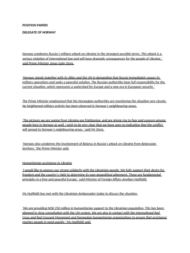 Position Papers Delegate of Norway | PDF