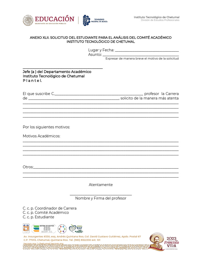 Solicitud de Comit Acadmico Por El Docente 2023 | PDF | Crecimiento personal y profesional ...