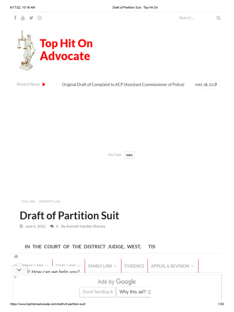 Draft of Partition Suit - Top Hit On | PDF