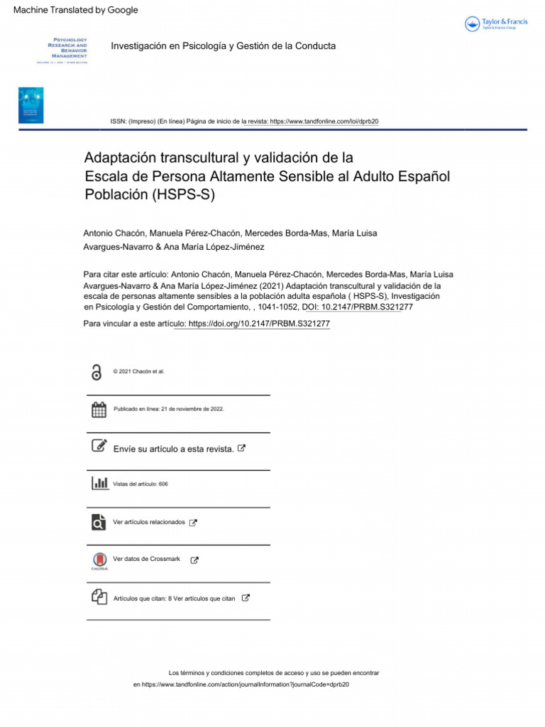 Validación de la Escala HSPS-S en España | PDF | Psychological Theories ...