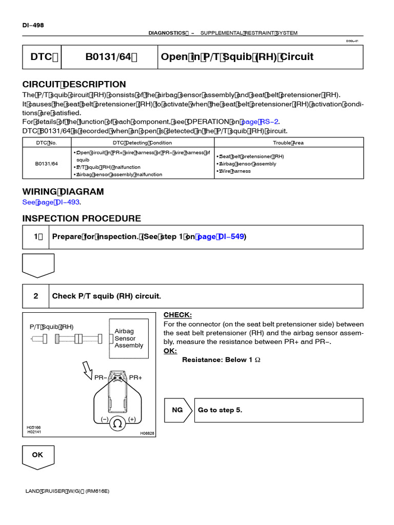 DTC B0131/64 Open in P/T Squib (RH) Circuit | PDF
