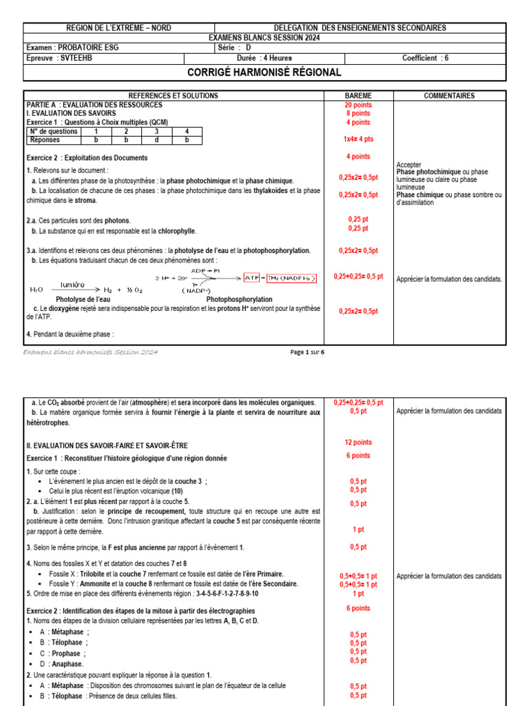 Corrige Harmonise Regional Svteehb Prob. D Blanc 2024 | PDF