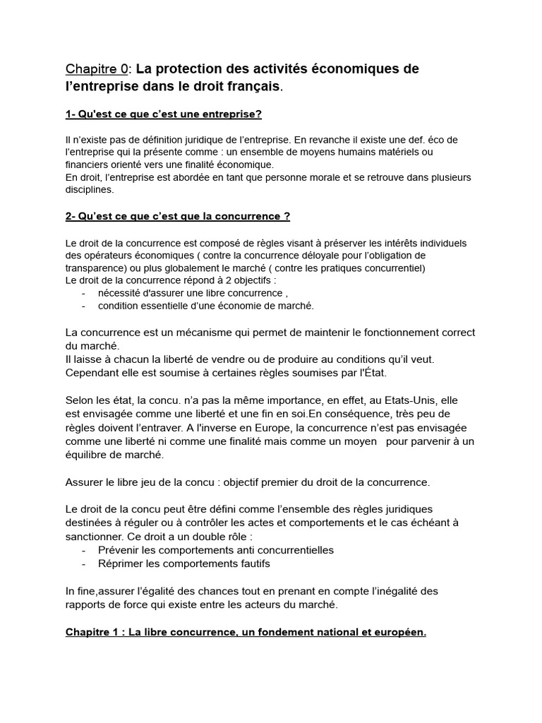 Copie de Chapitre 0:, La Protection Des Activités Économiques de L'entreprise Dans Le Droit ...