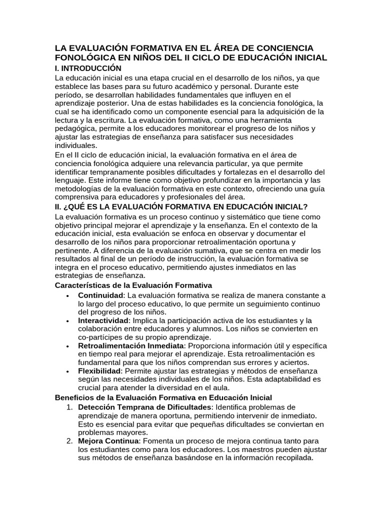 La Evaluación Formativa en El Área de Conciencia Fonológica en Niños ...