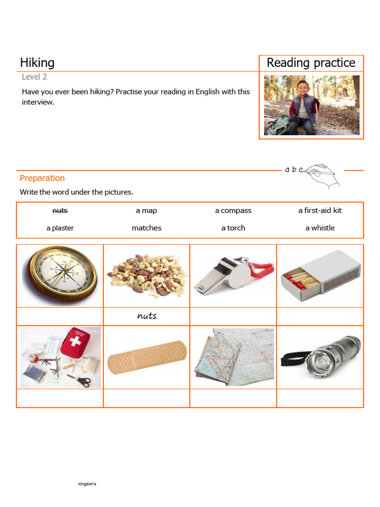 Reading Practice Hiking Worksheet | PDF