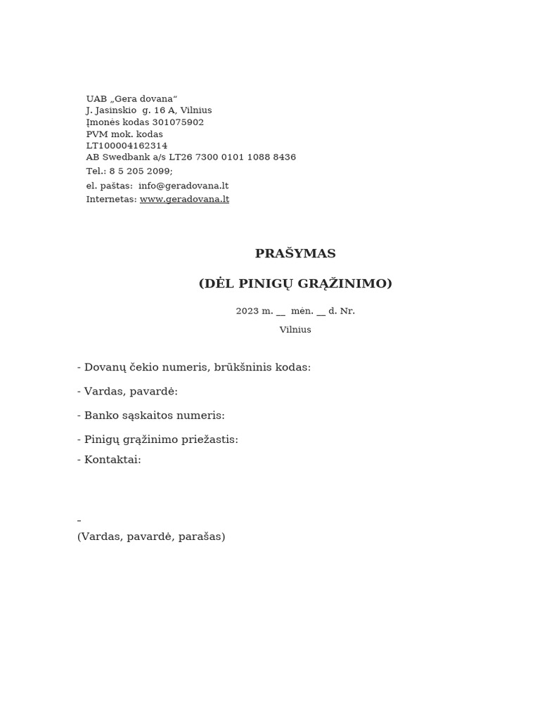 Pinigu Grazinimo Forma 2 | PDF