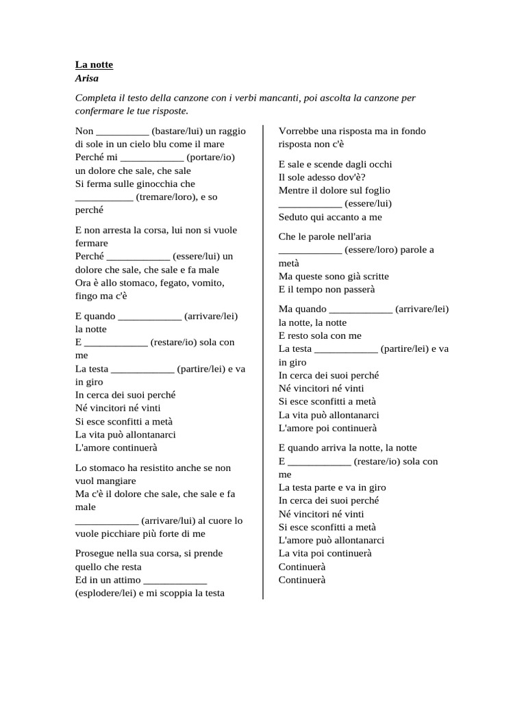 Canzone - La Notte Arisa | PDF