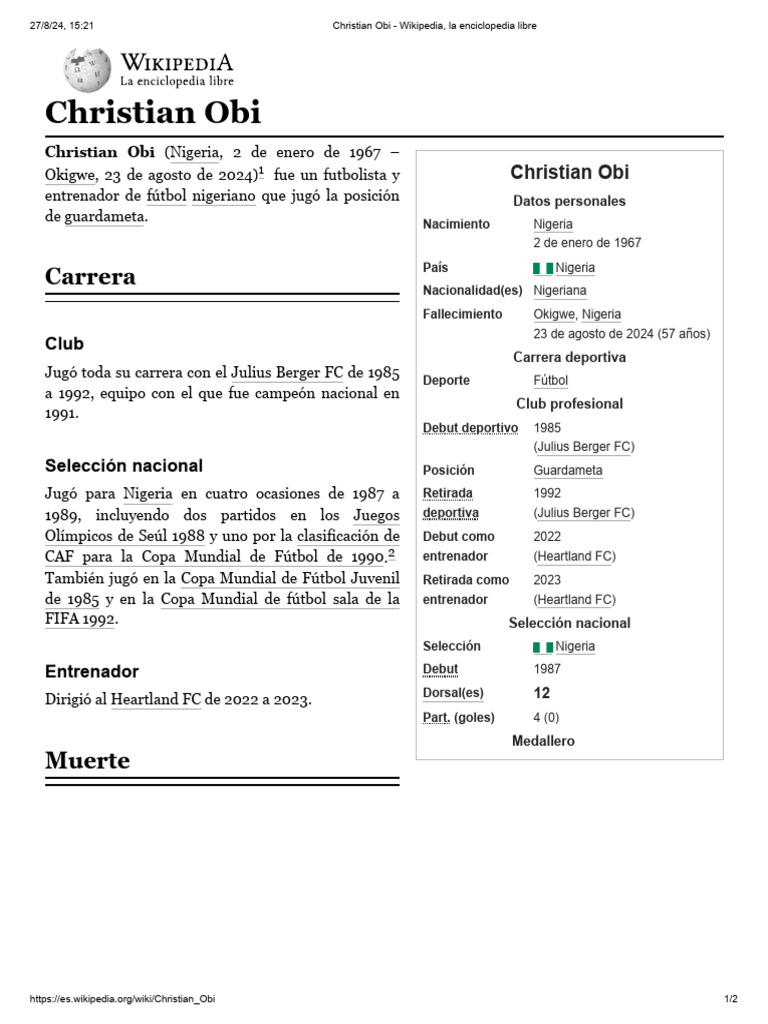 Christian Obi - Wikipedia, La Enciclopedia Libre | PDF