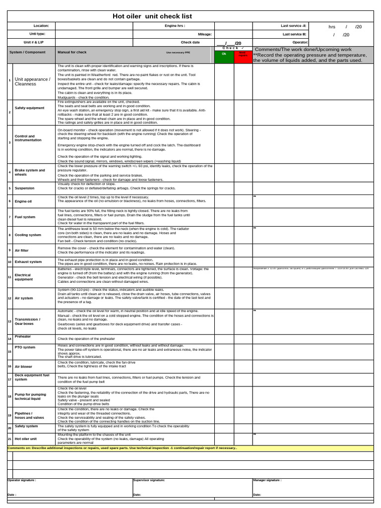 Hot Oiler Technical Maintenance | PDF