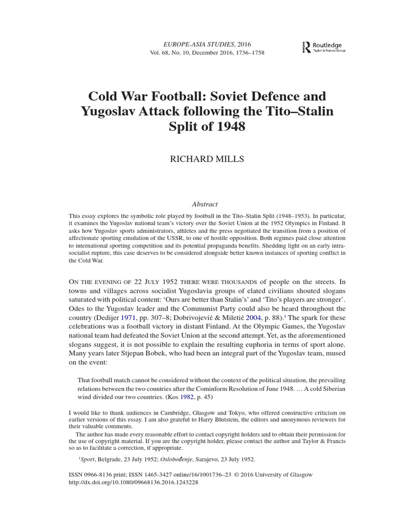 Cold War Football Soviet Defence and Yugoslav Attack Following The Tito ...