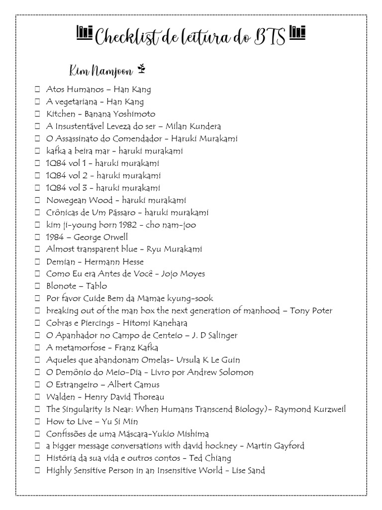 Checklist de Livros Do BTS | PDF