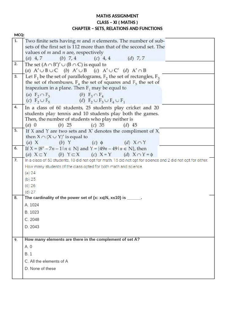 Xi Core Assignment CH 1,2 | PDF