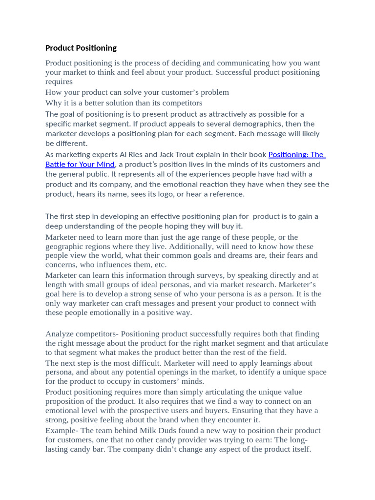 Product Positioning | PDF