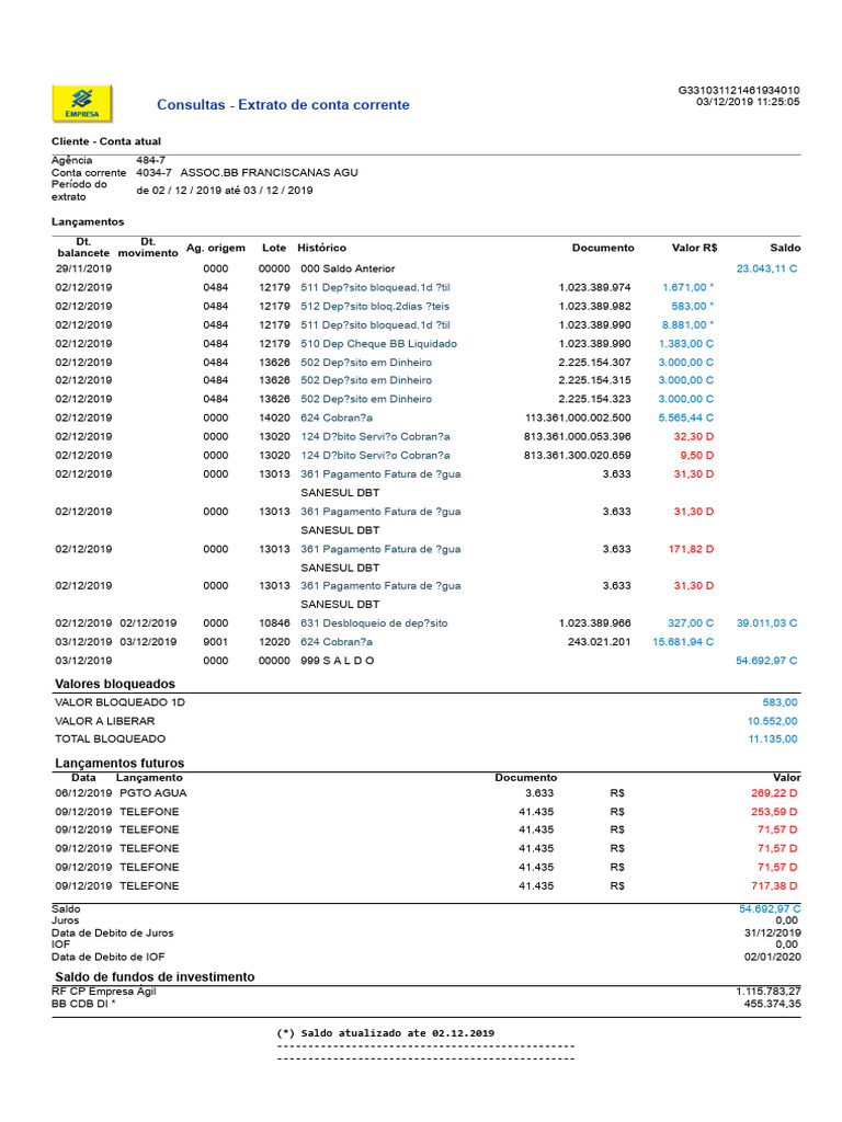 Consultas - Extrato de Conta Corrente | PDF