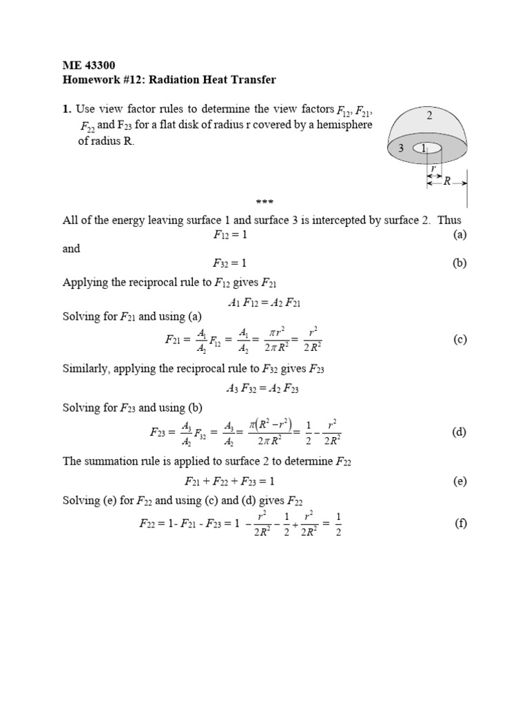 Radiation Heat Transfer Homework Solutions | PDF | Heat Transfer ...