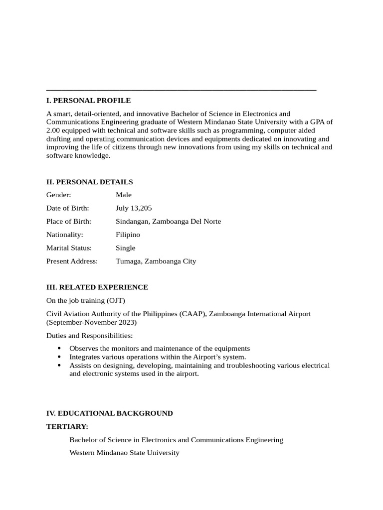 I. Personal Profile | PDF