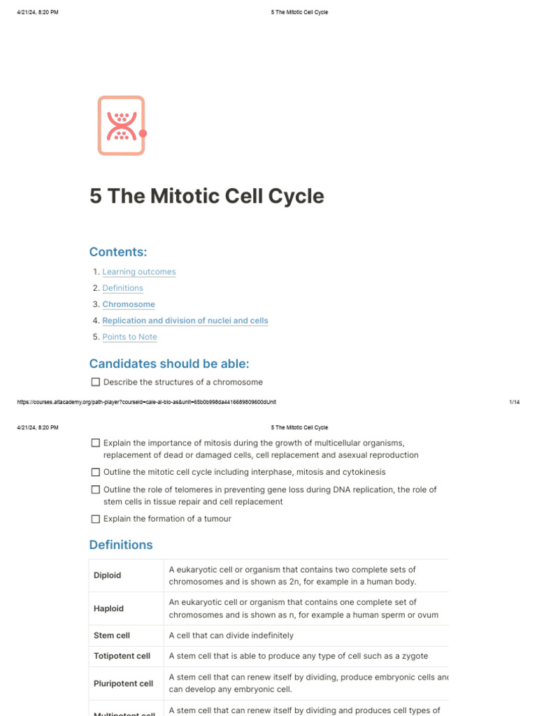 Revision Guide - Mitotic Cell Cycle | PDF