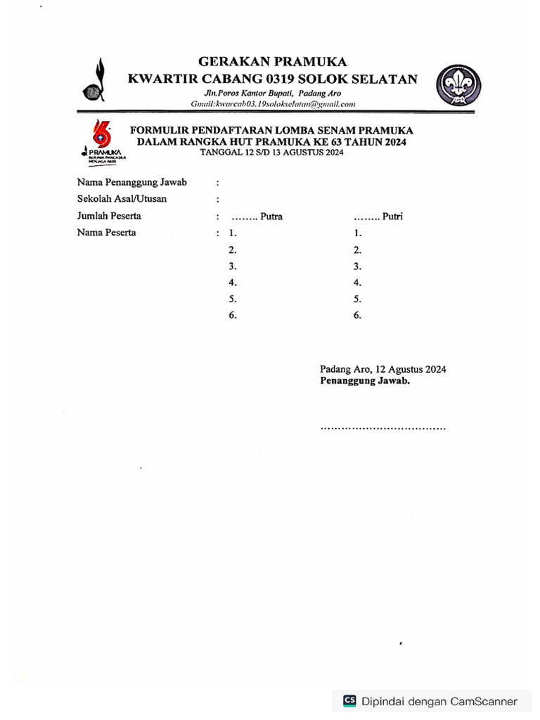 Formulir Pendaftaran Senam Pramuka Dan Pionering | PDF