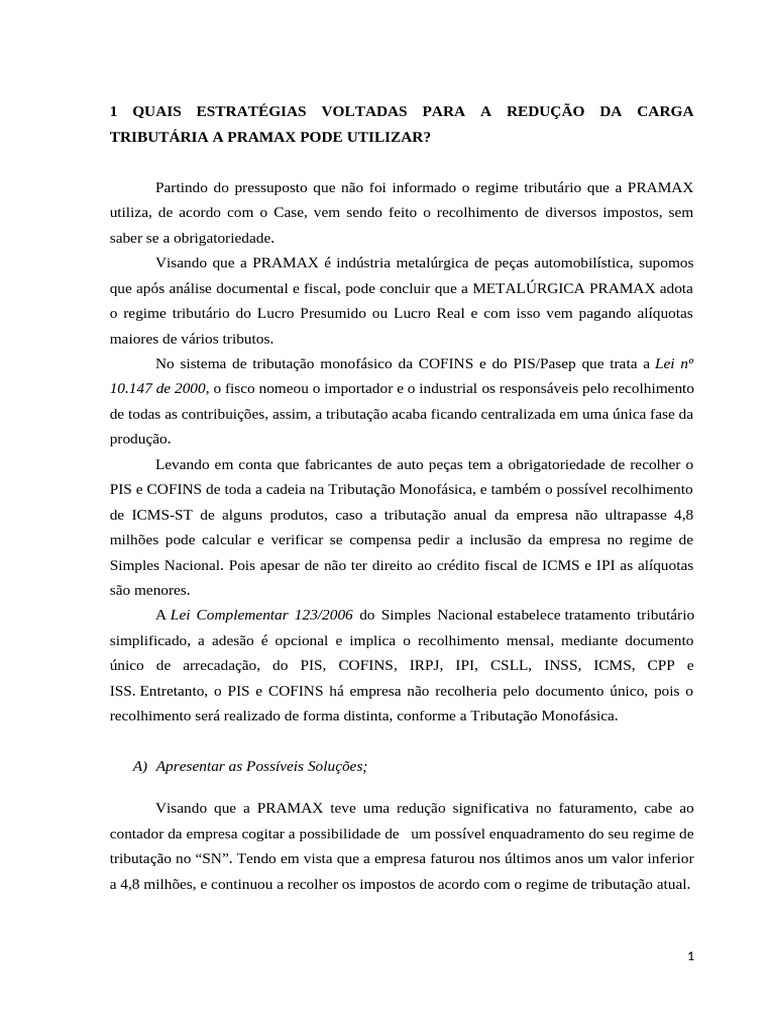 Quais Estratégias Voltadas para A Redução Da Carga Tributária A Pramax ...
