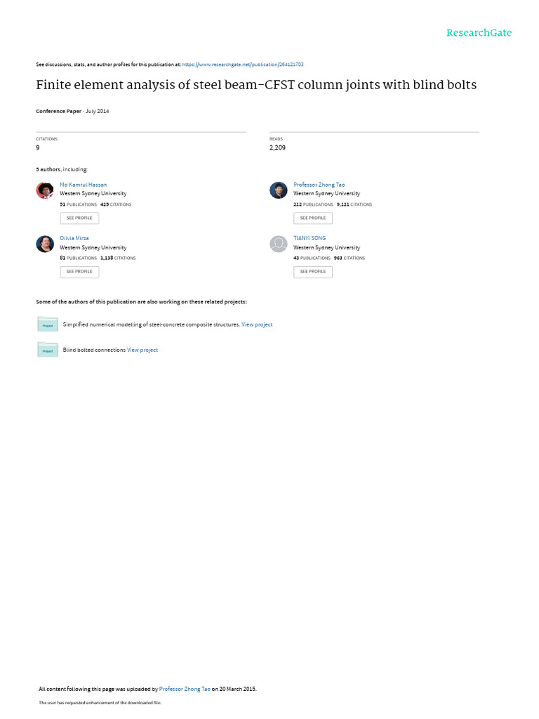 Ok-Finite Element Analysis of Steel beam-CFST Column Joints With Blind ...