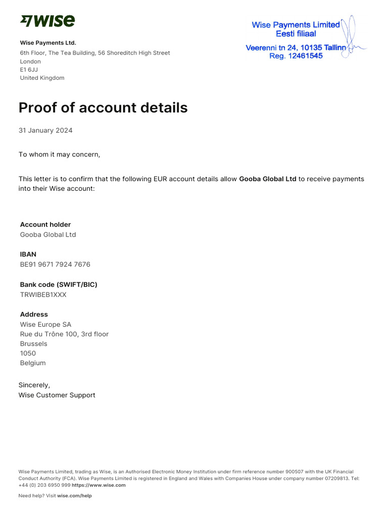 Account Details Proof Eur | PDF