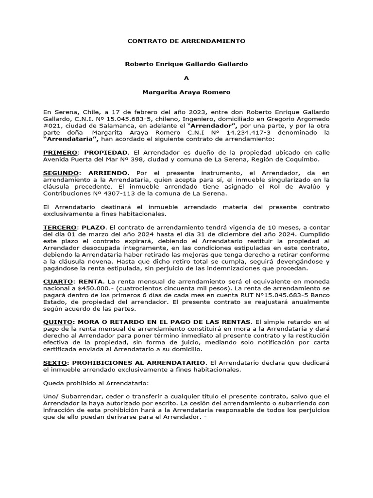 Contrato de Arriendo | PDF