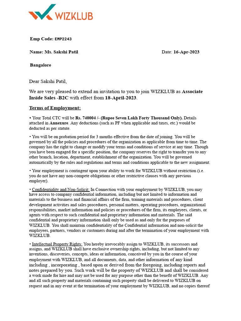 Offer Letter Ms | PDF