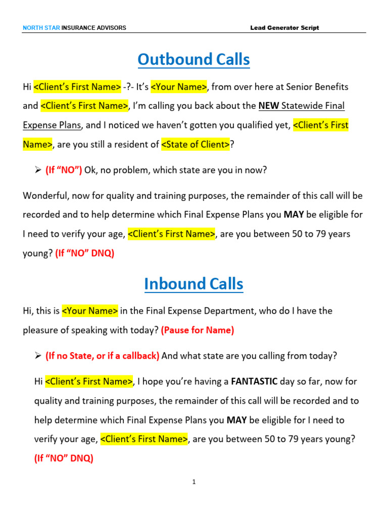 North Star Legacy Lead Generation Script OFFSHORE September 19 2023 - 2 ...