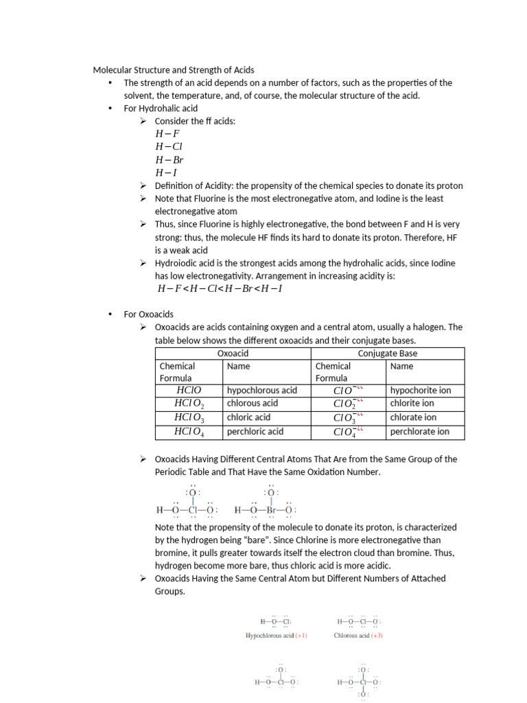 Molecular Structure and Strength of Acids | PDF