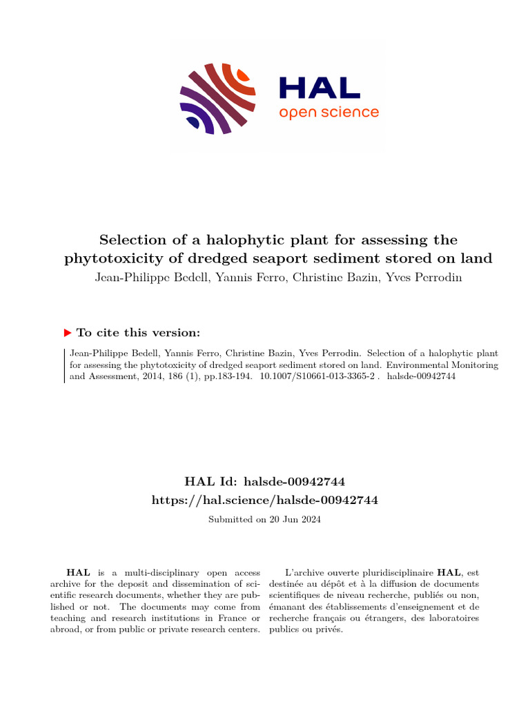 Selection of A Halophytic Plant For Assessing The Phytotoxicity of ...