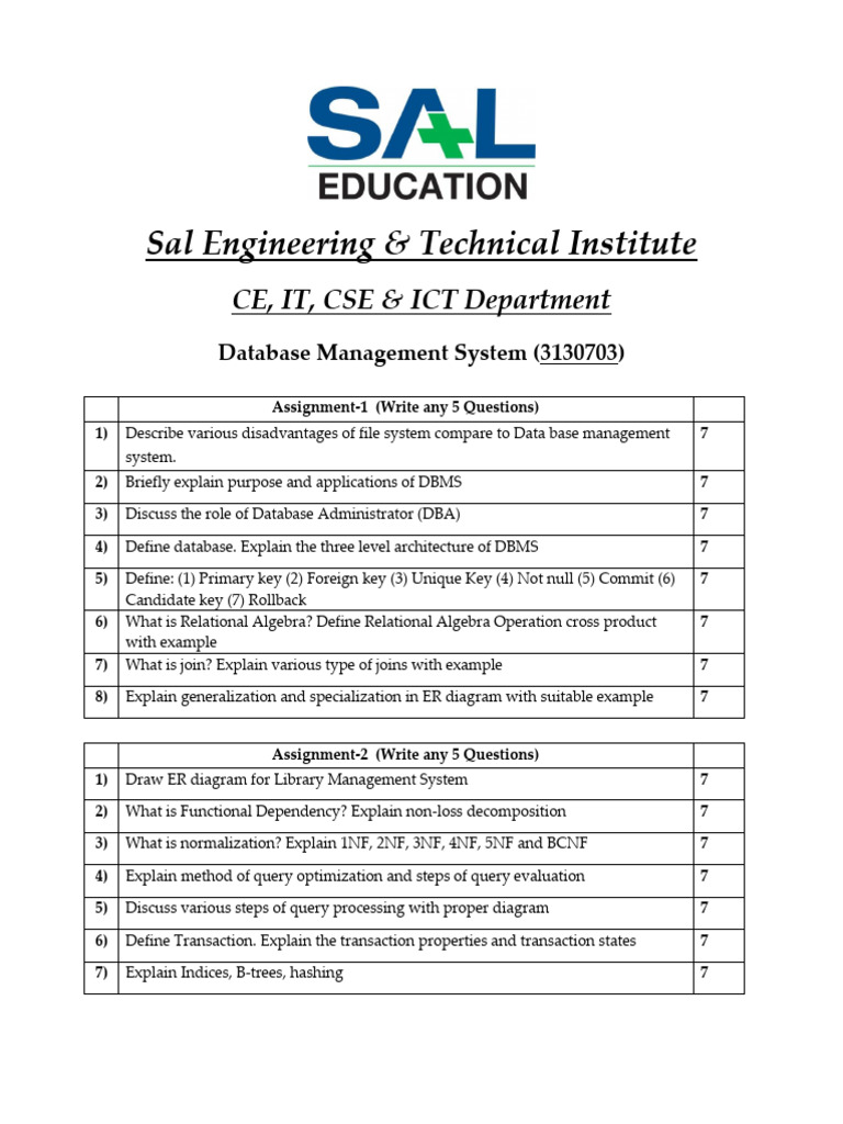 7.assignment - DBMS 2024 2025 | PDF | Databases | Computers