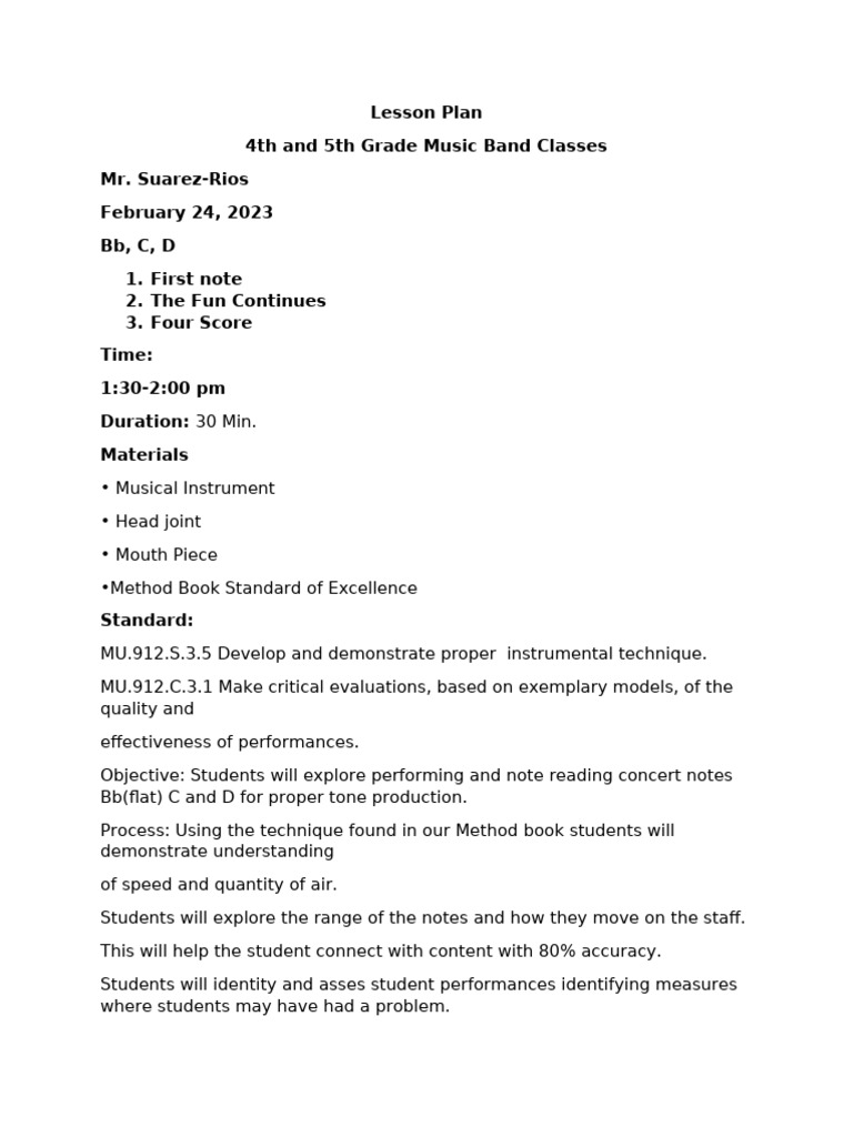 Band Lesson Plan | PDF