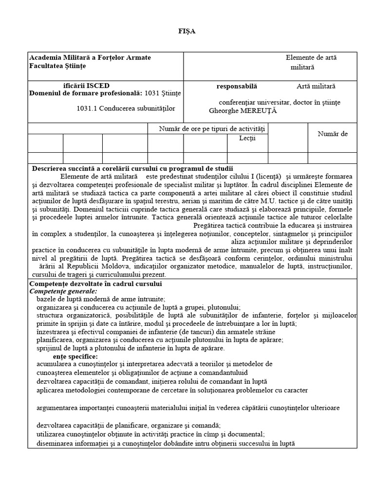 Fisa Disciplinei EAM 6 Конвертирован | PDF