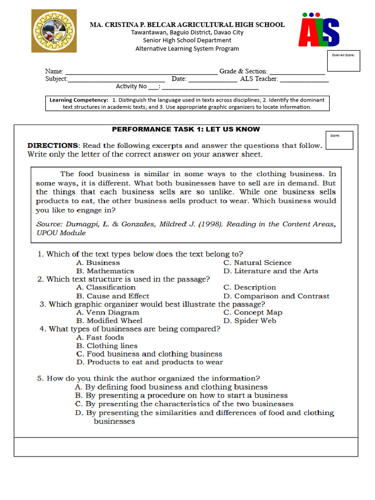 Grade 11 (Als) - Eapp (Module 1-w1) | PDF