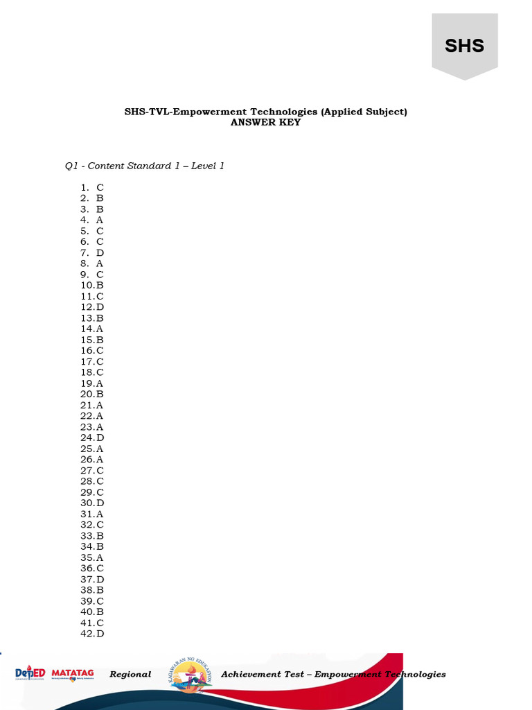 SHS-TVL - EMPOWERMENT TECHNOLOGIES SHS (Applied Subjects) ANSWER KEY | PDF